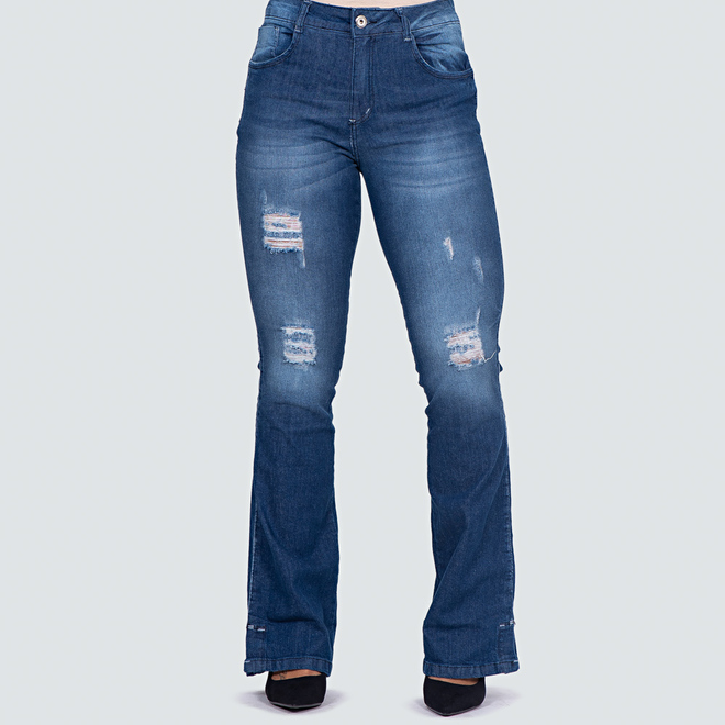 Calça Flare Jeans Feminina Com Rasgos 28744- - Calça Flare Jeans ...