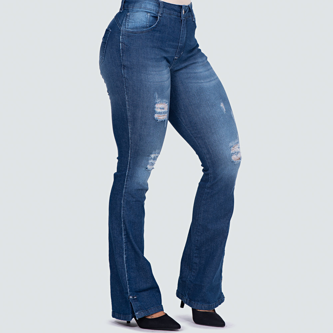 Calça Flare Jeans Feminina Com Rasgos 28744- - Calça Flare Jeans ...